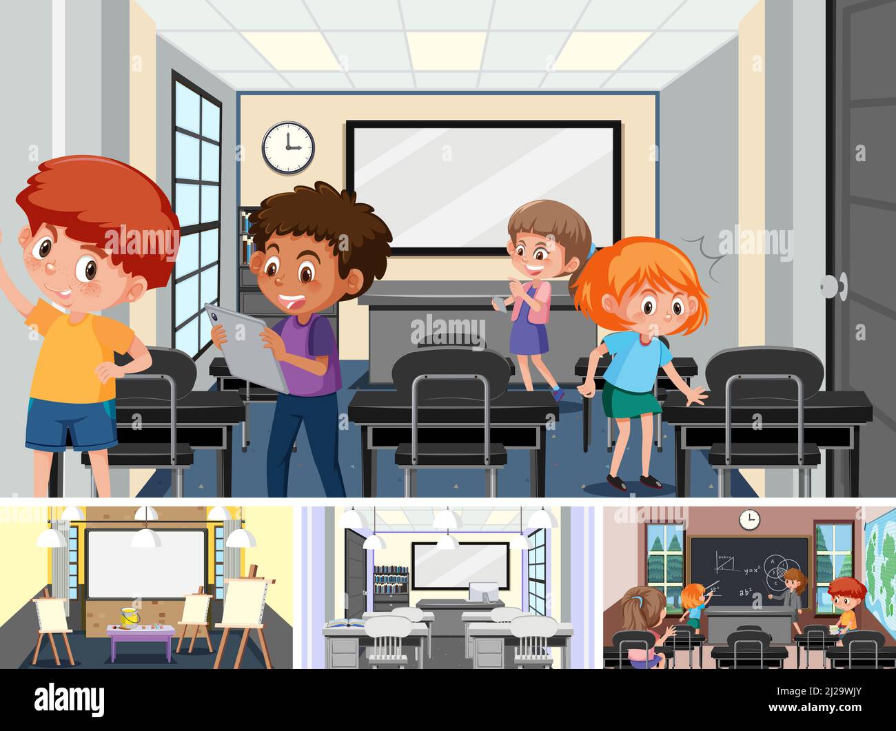 Set of student in the classroom scene illustration Stock Vector Image ...