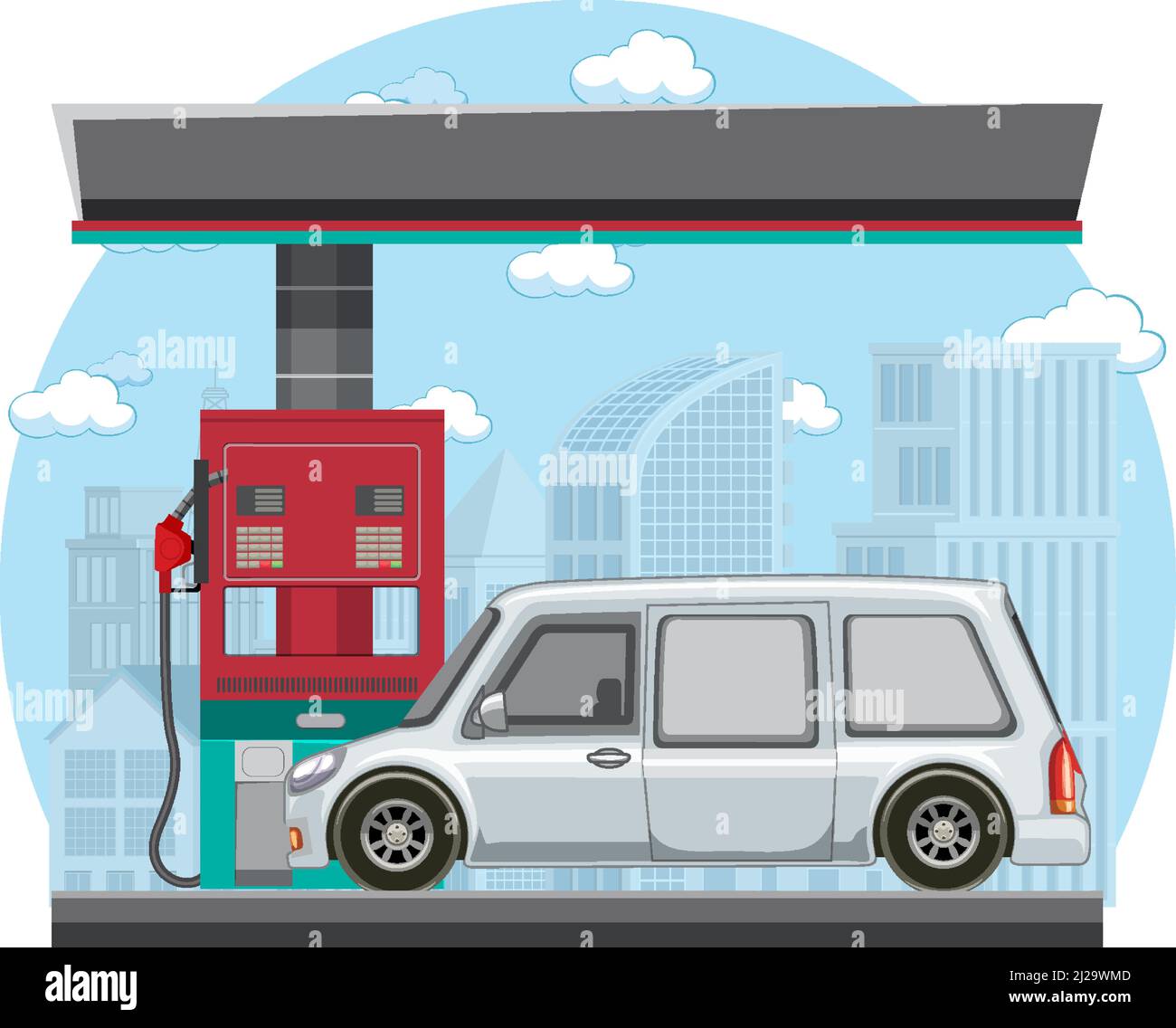 Gas station scene on white background illustration Stock Vector Image ...