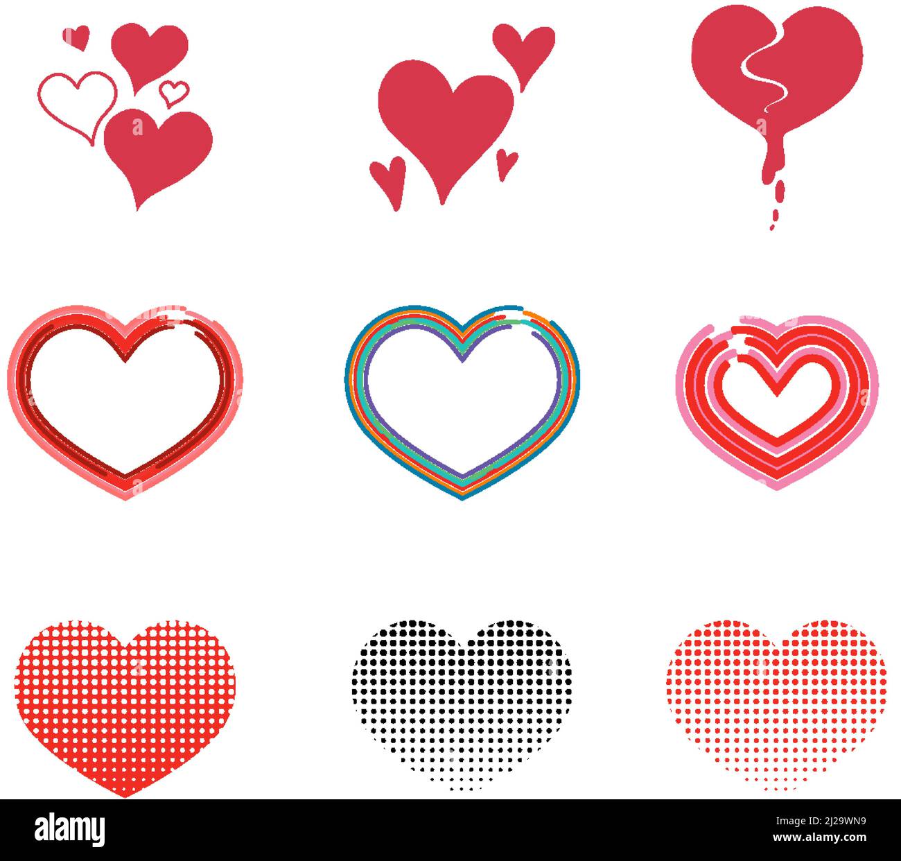 Different style of hearts isolated on white background illustration ...