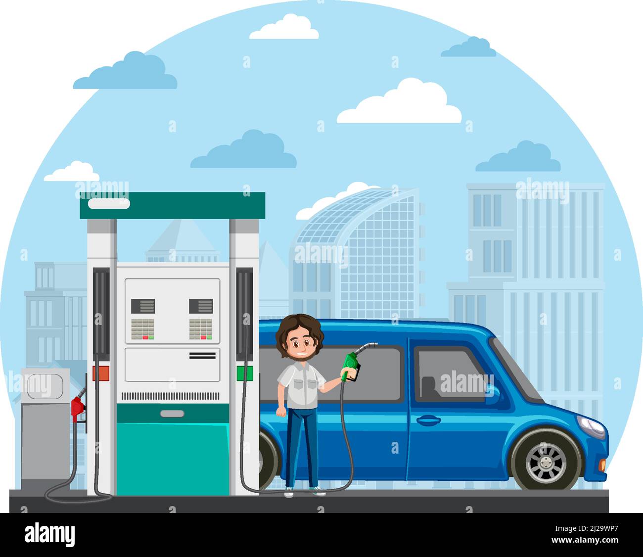 Gas station scene on white background illustration Stock Vector Image ...