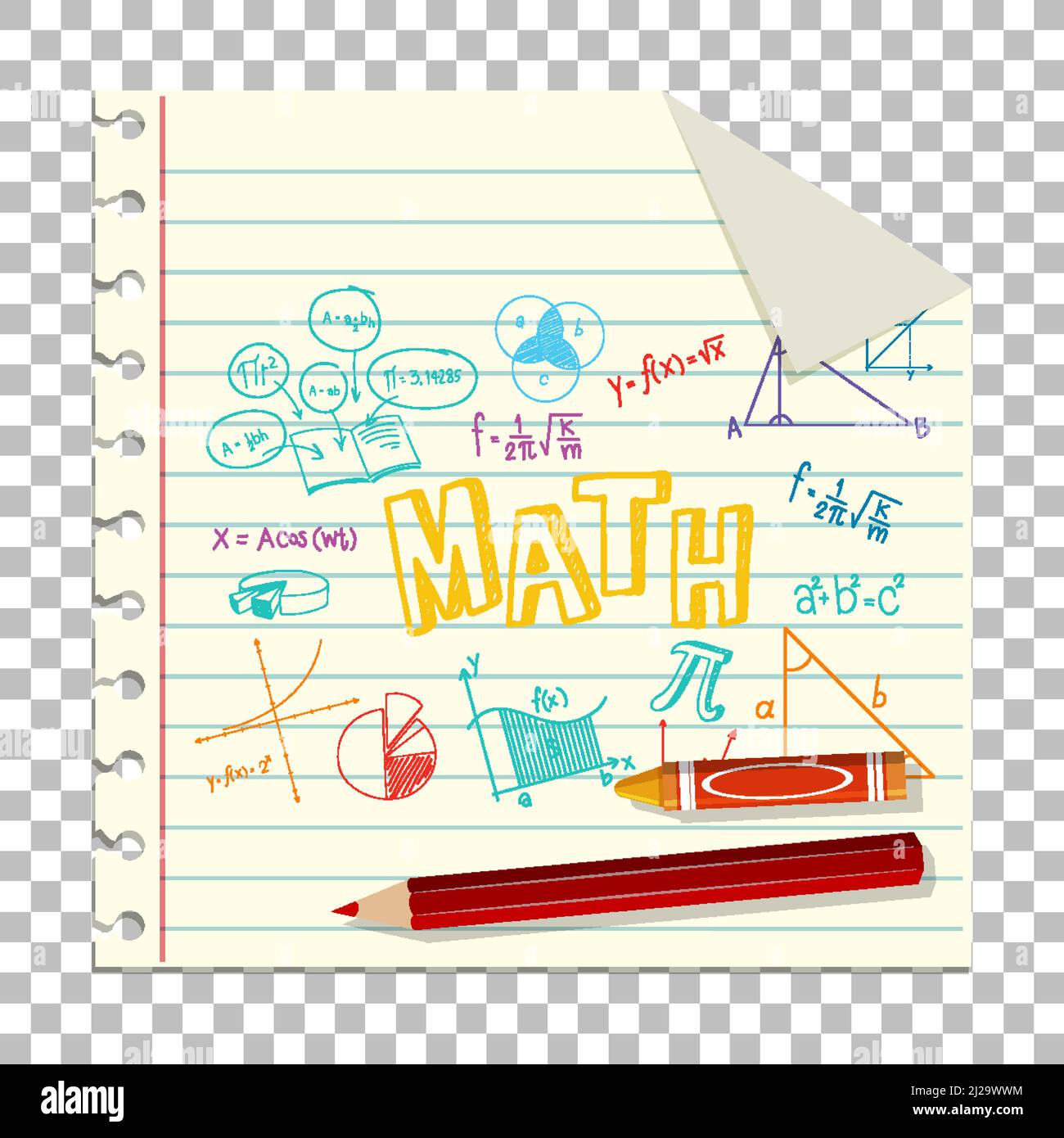 Doodle math formula with Mathematics font on notebook page illustration ...