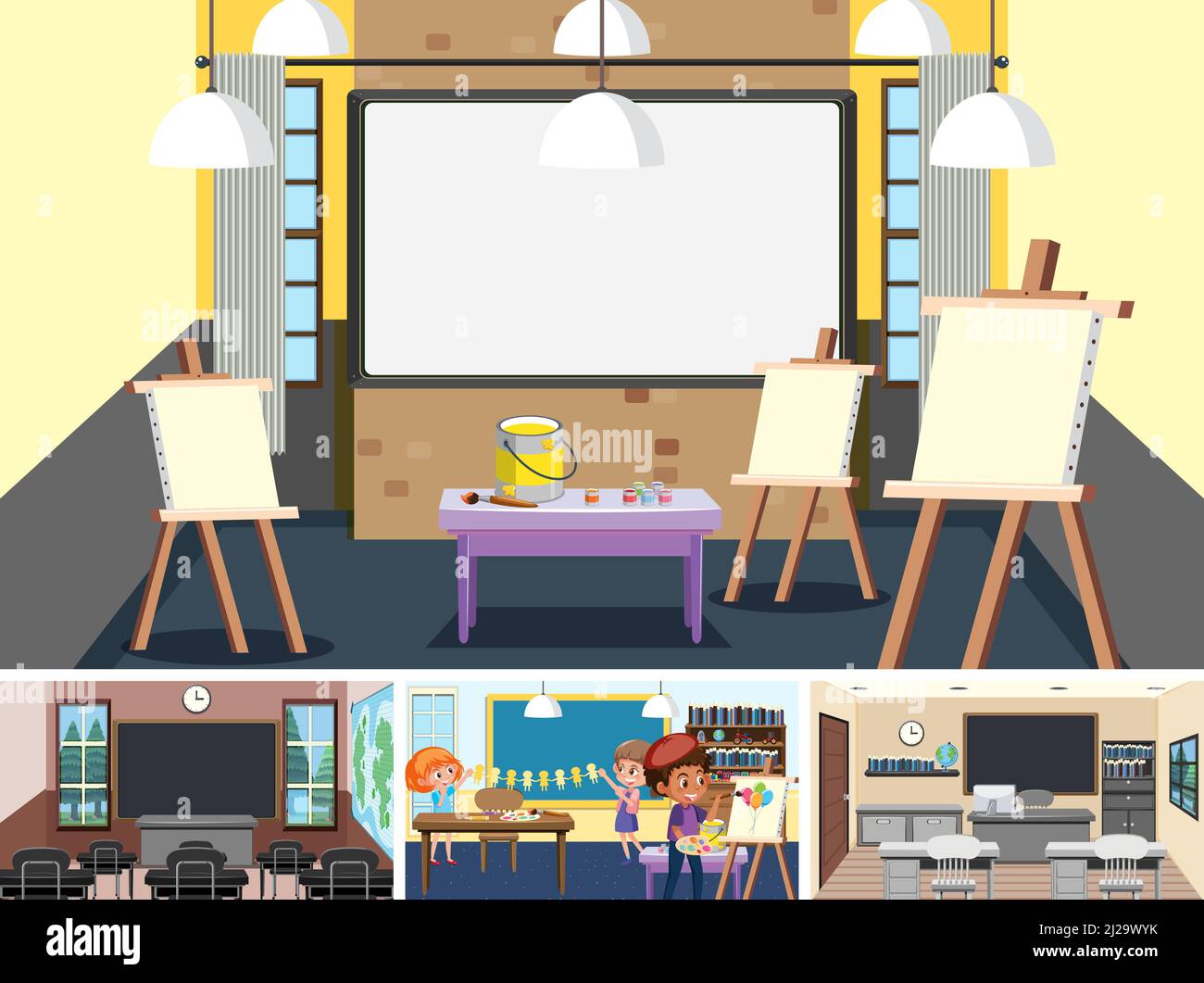 Set of student in the classroom scene illustration Stock Vector Image ...