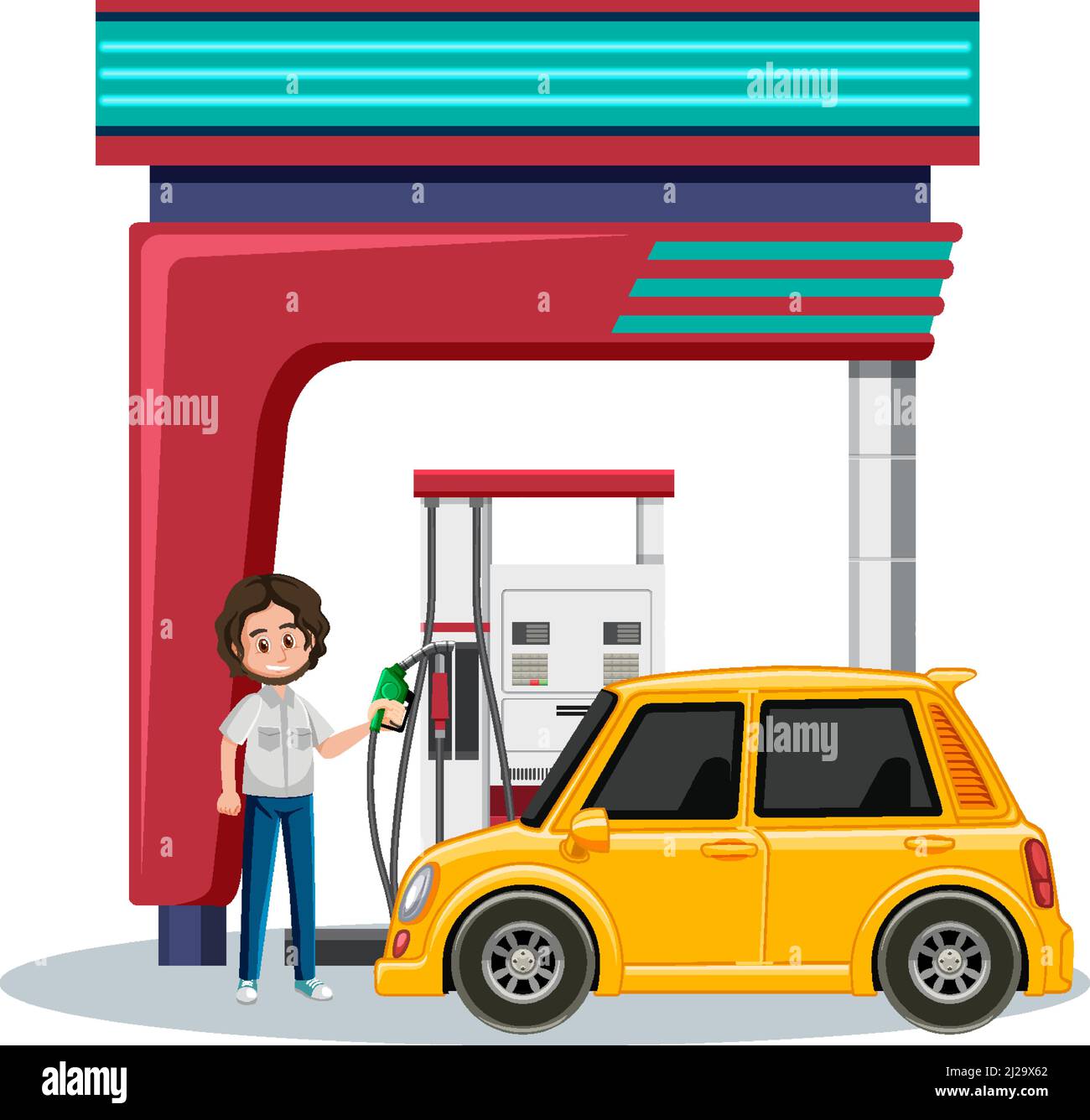 Gas station scene on white background illustration Stock Vector Image ...