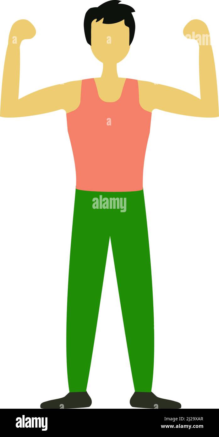 Man bodybuilder showing muscle arm icon vector. Guy with weak arms ...