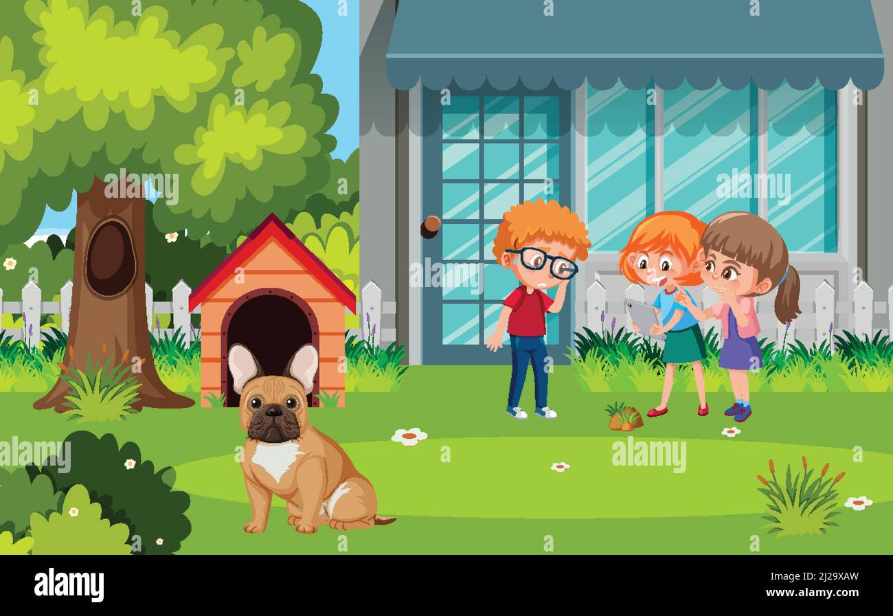 Outdoor park scene with cartoon character illustration Stock Vector ...