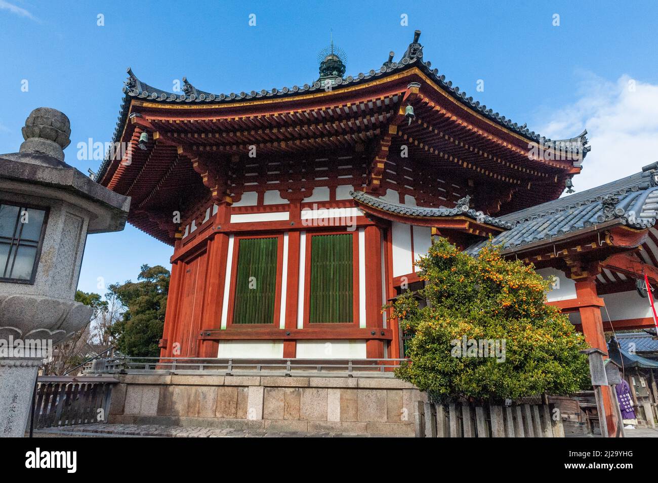 Nara, Japan - January 5, 2020. Detail of a historic temple in Nara Park ...