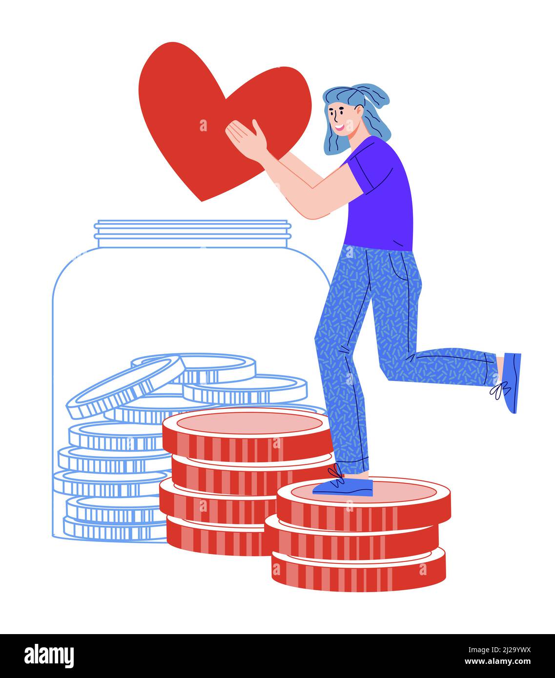 Money Donation and volunteer work concept, flat vector illustration ...