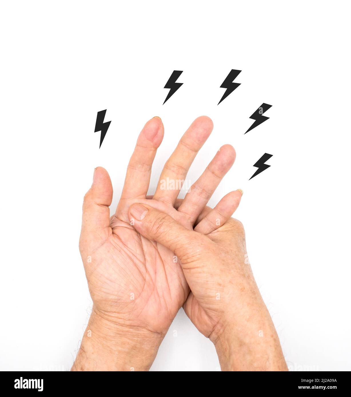 Tingling and numbness in hands of Asian old man with diabetes. Finger ...