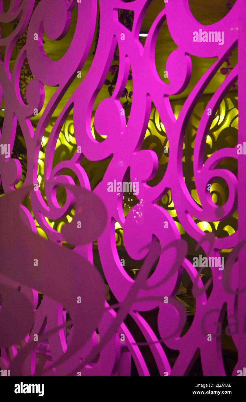 Detail of window design, spice garden indian restaurant, bury st ...