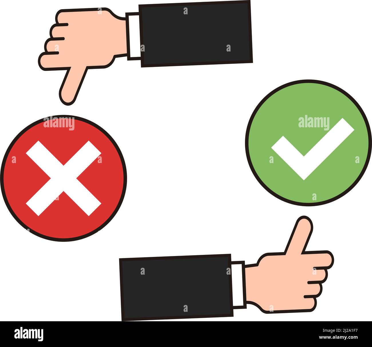 Check mark and thumbs up. Cross mark and bad sign. Editable vector ...