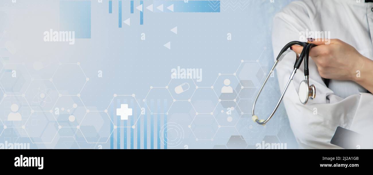 Doctor working on a virtual screen behind the structure of medical ...