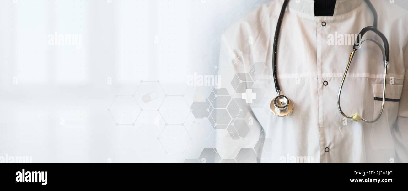 Doctor working on a virtual screen behind the structure of medical ...