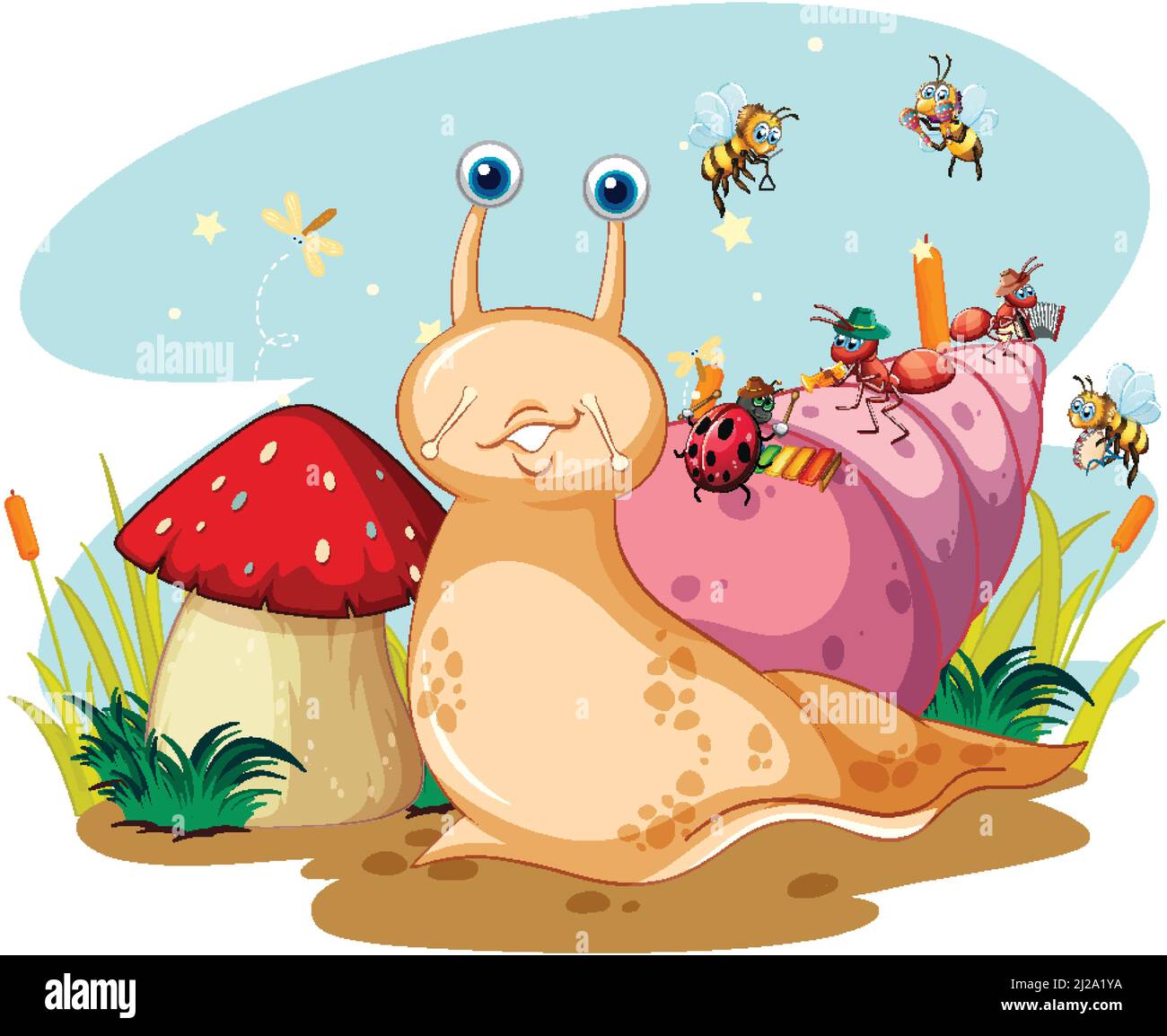 Cute snail and insects in cartoon style illustration Stock Vector Image ...