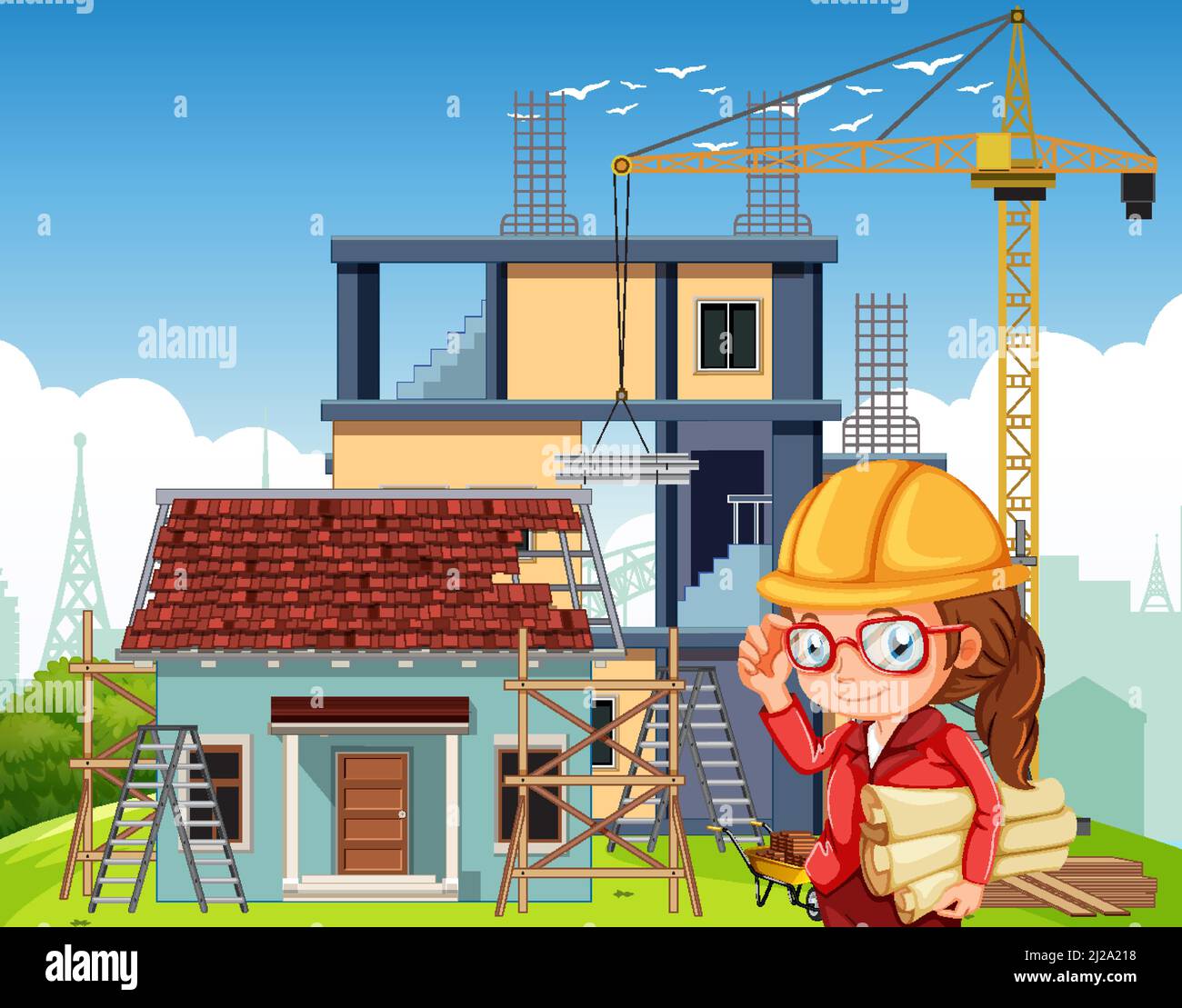 Cartoon scene of building construction site illustration Stock Vector ...