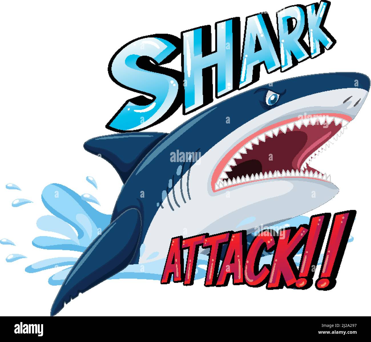A Marine logo with big blue shark and Shark attack text illustration ...