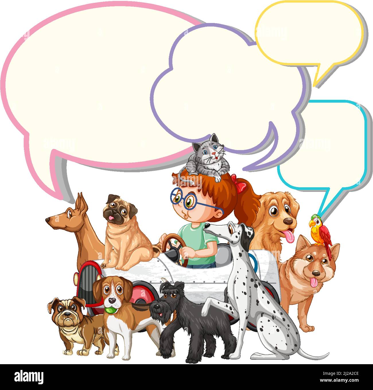 Speech bubbles design with kid and pets illustration Stock Vector Image ...