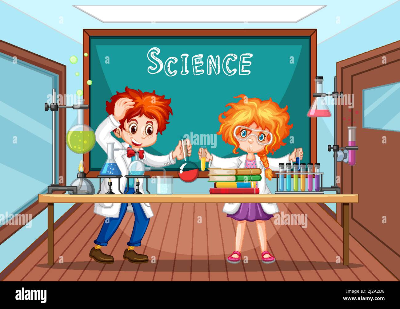Classroom scene with scientist doing experiment illustration Stock ...