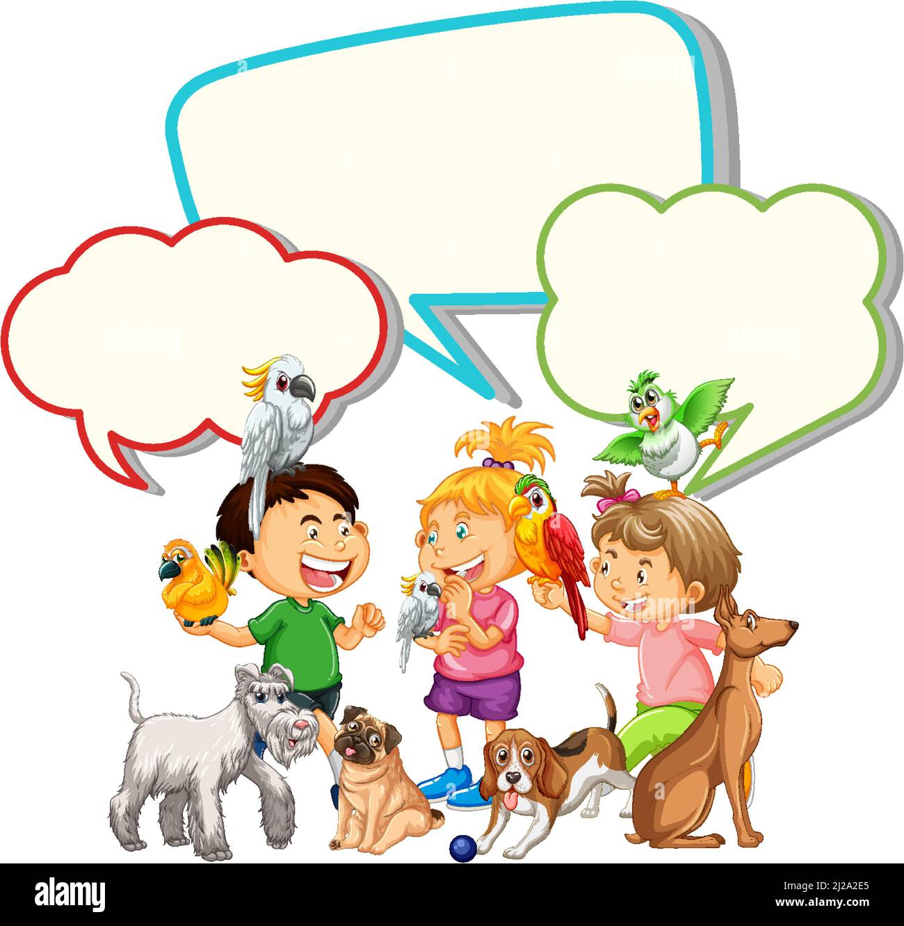 Speech bubble template with kids and pets illustration Stock Vector ...