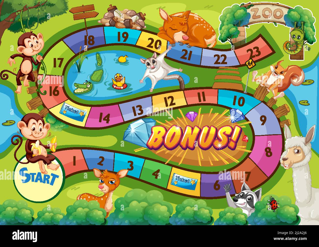 Game design with many animals at the zoo illustration Stock Vector ...