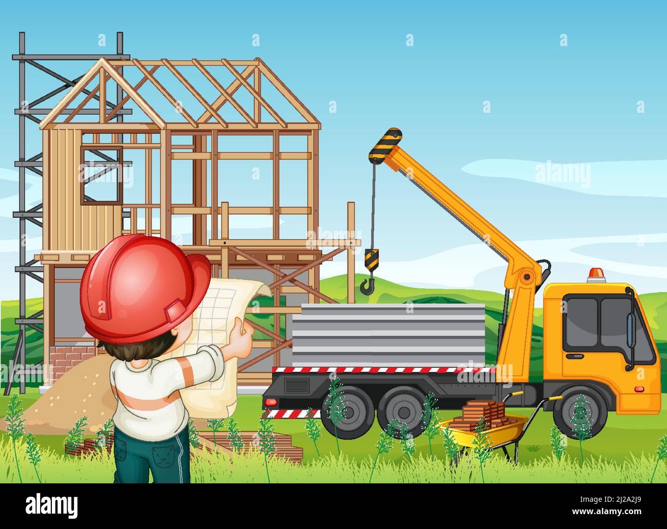 Cartoon scene of building construction site illustration Stock Vector ...