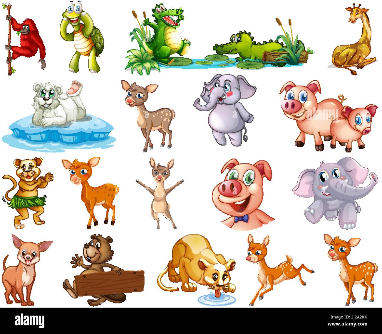 Set of animal cartoon character illustration Stock Vector Image & Art ...