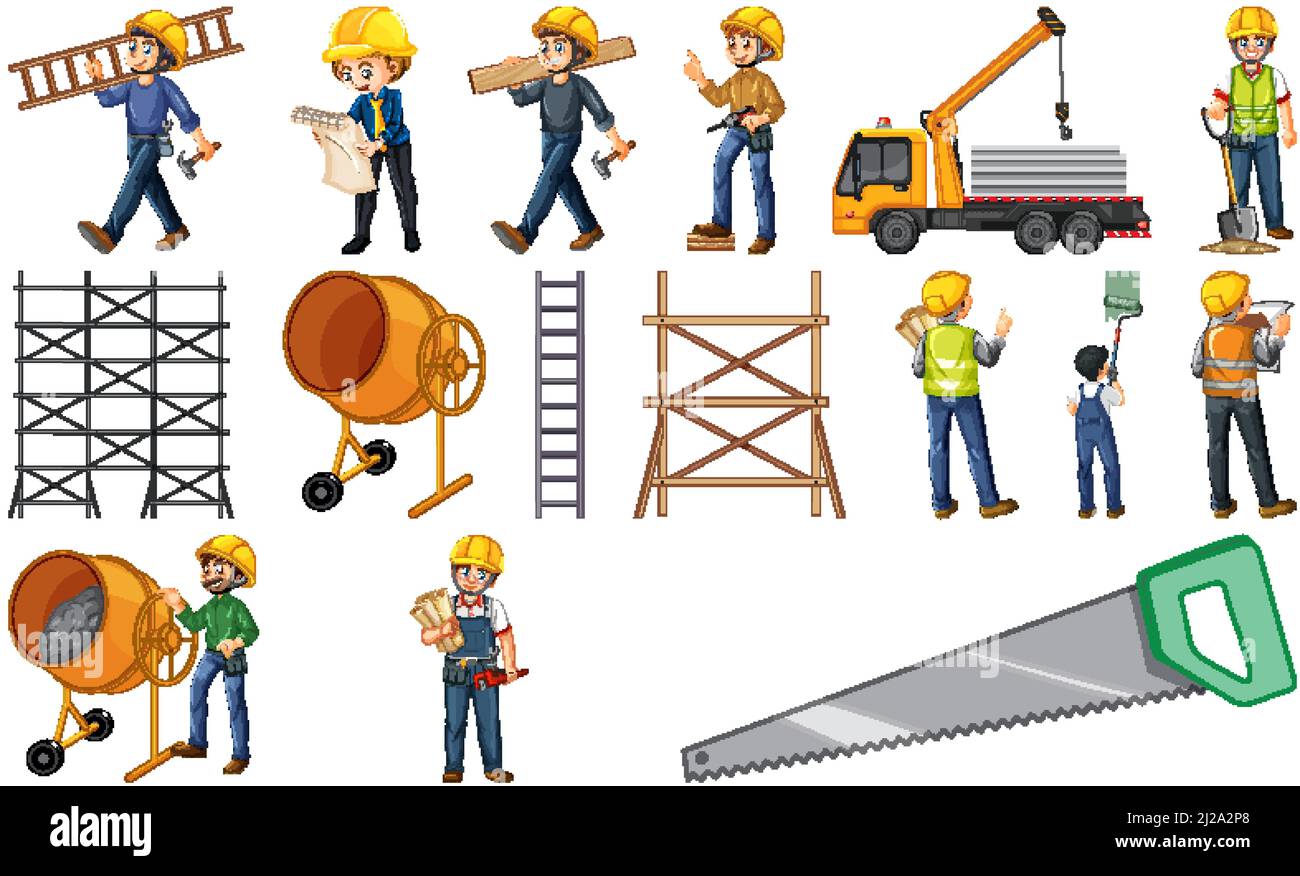 Construction workers doing different jobs illustration Stock Vector ...
