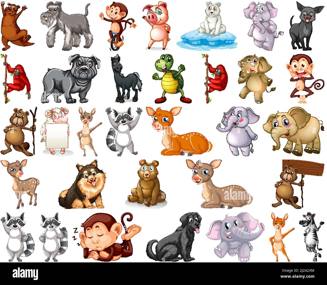 Set of animal cartoon character illustration Stock Vector Image & Art ...