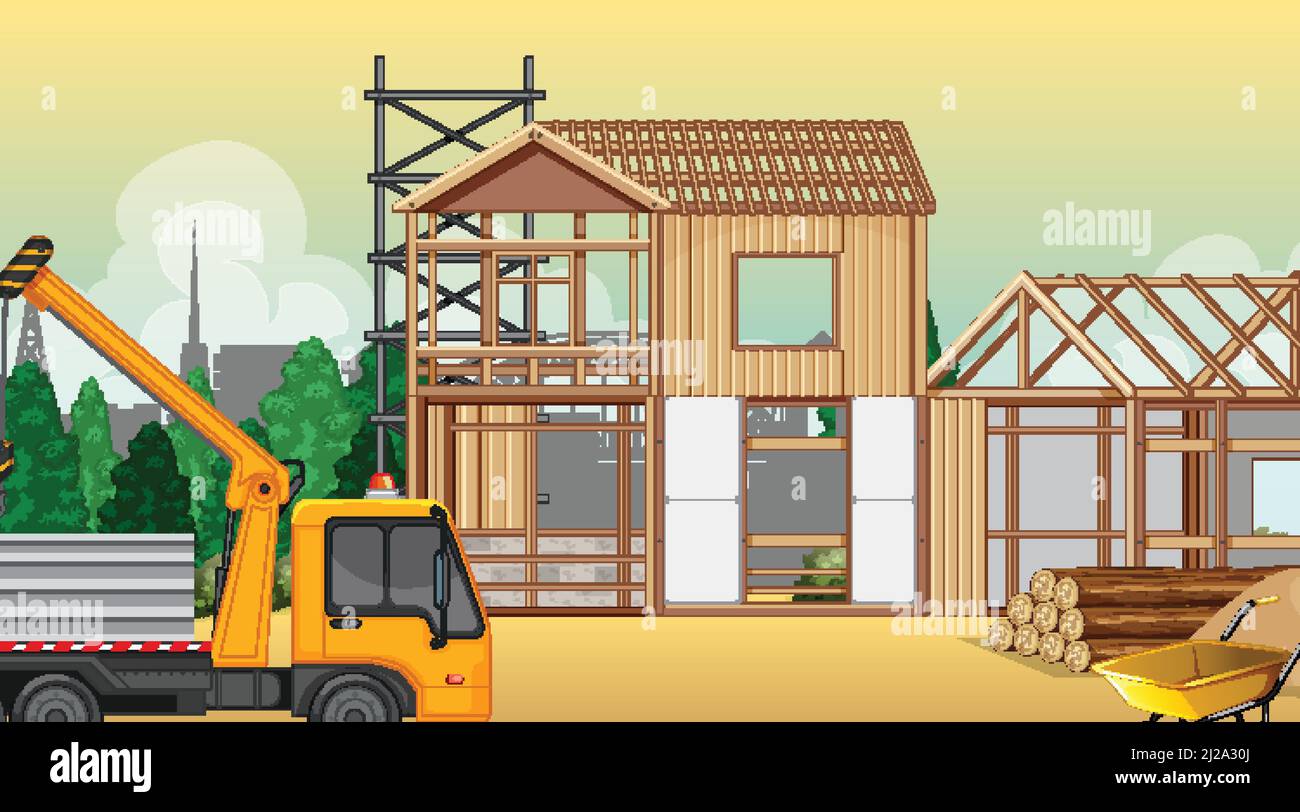 House construction site scene illustration Stock Vector Image & Art - Alamy