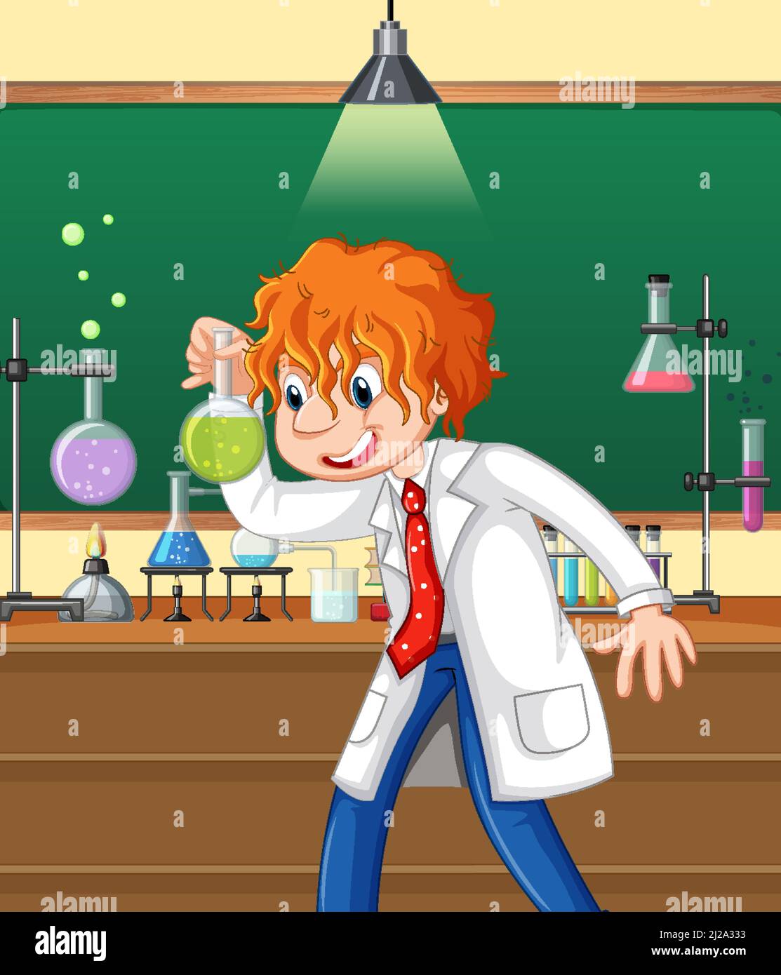 Laboratory scene with scientist cartoon character illustration Stock ...