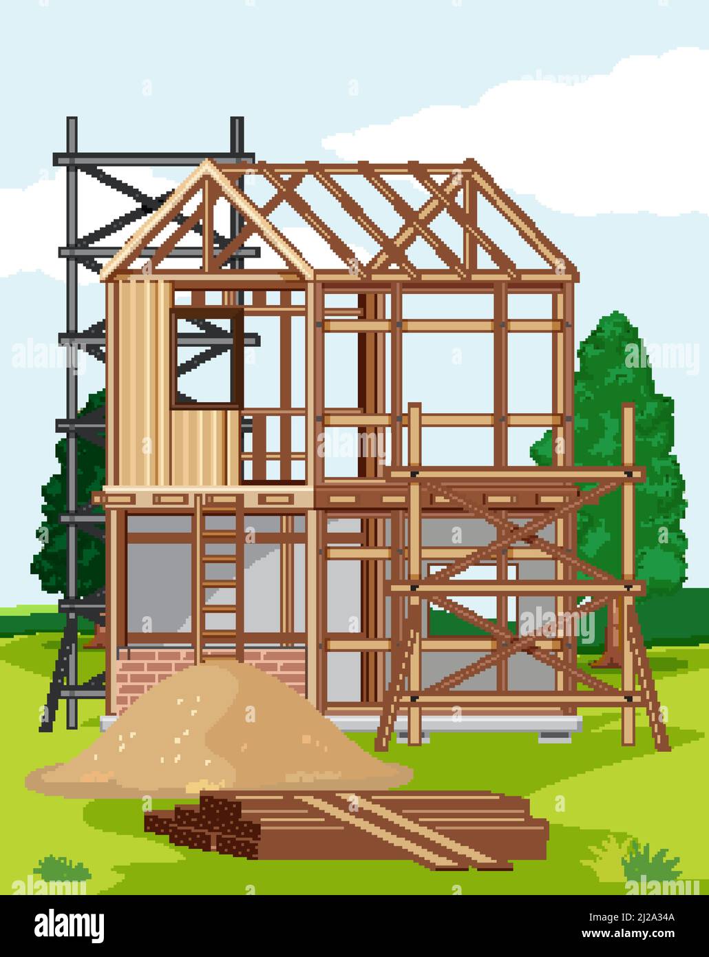 Cartoon scene of building construction site illustration Stock Vector ...