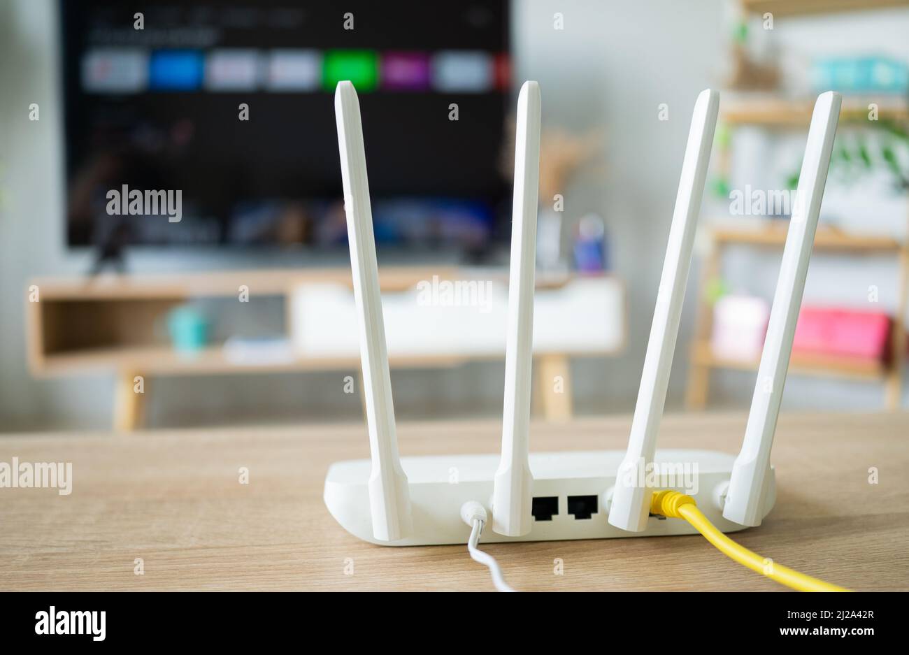 The internet router is placed on the living room table Stock Photo - Alamy