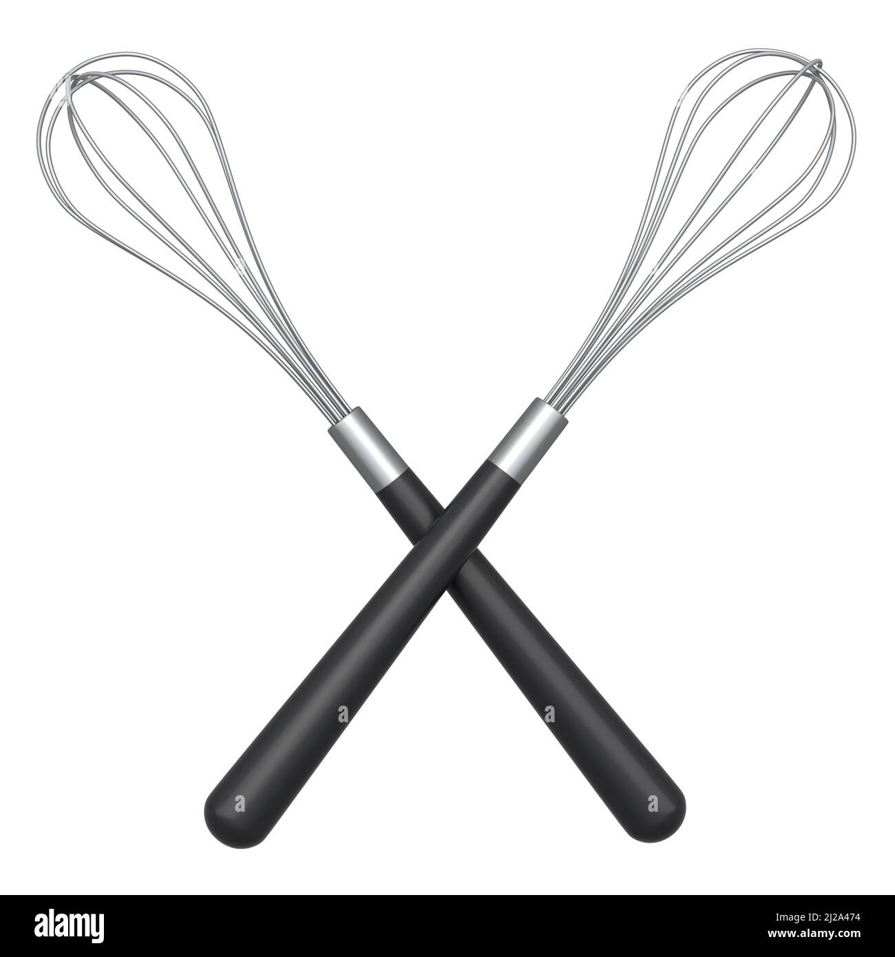 Set of whisk with wooden handle isolated on white background. 3d render ...