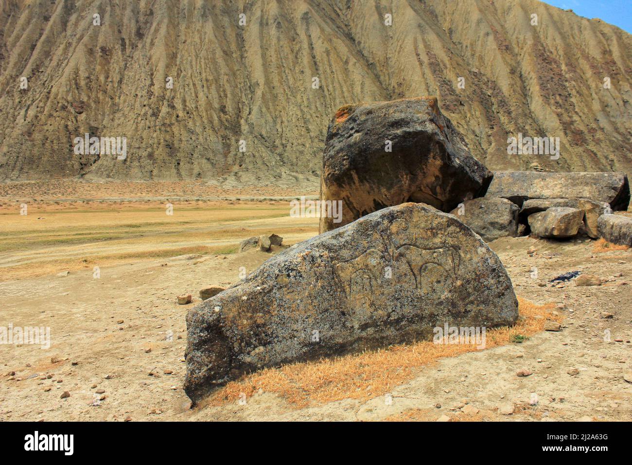 Azerbaijan. 05.15.2017 Ancient stone paintings in the Gobustan region ...