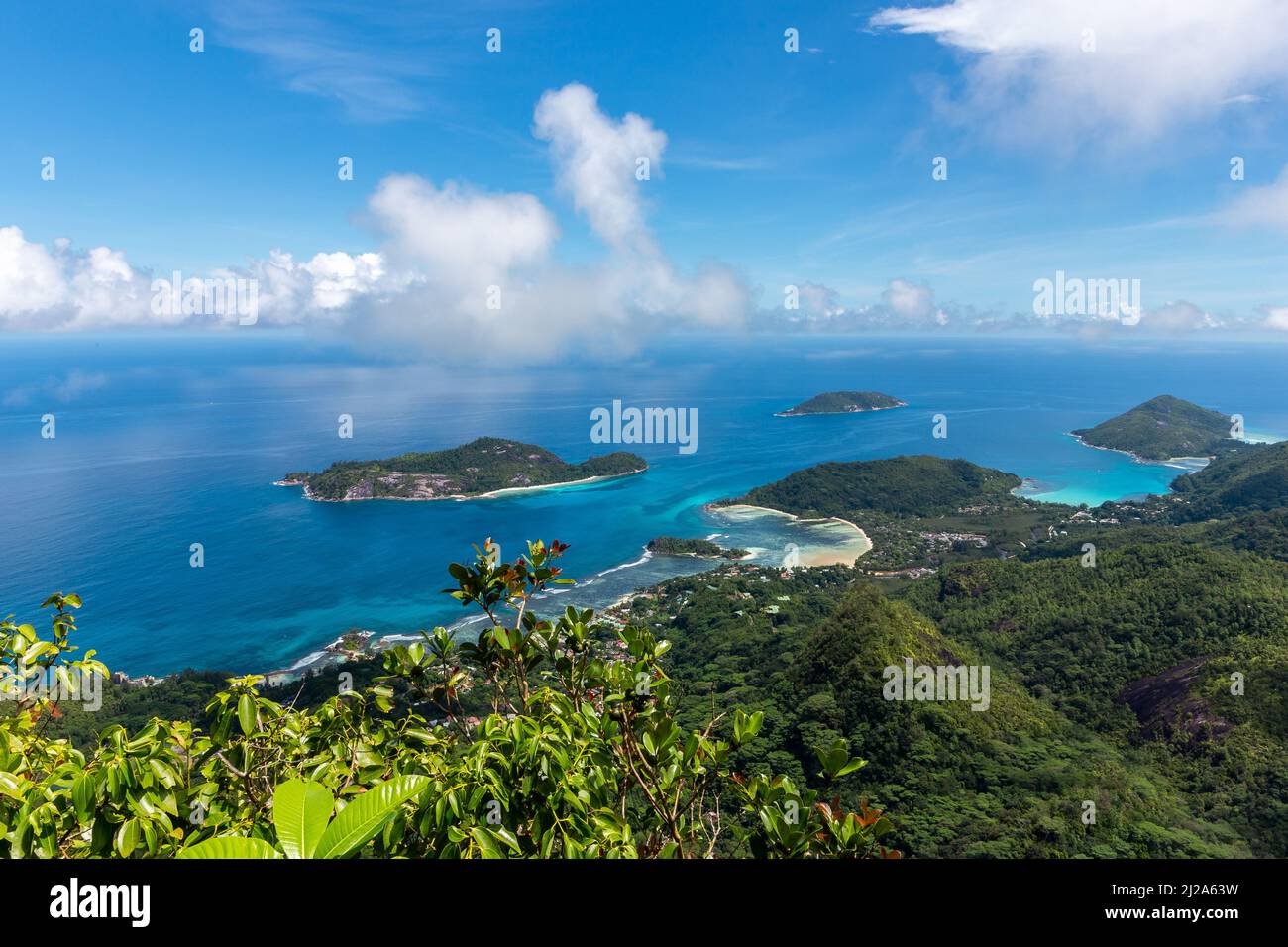 Landscape of Mahe Island, Seychelles, coastline from Morne Blanc View ...