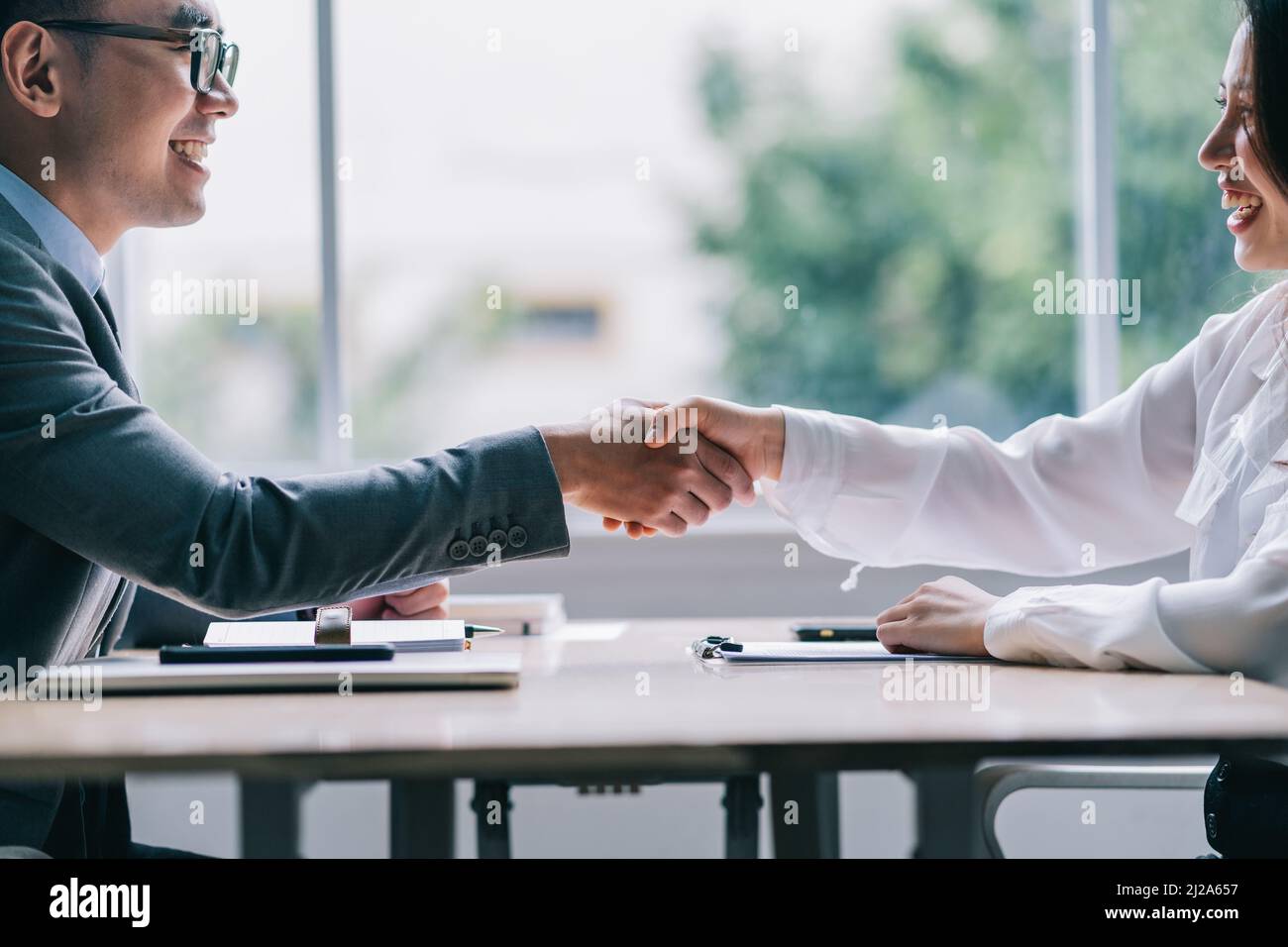 Asian male director is interviewing to recruit new employees Stock ...