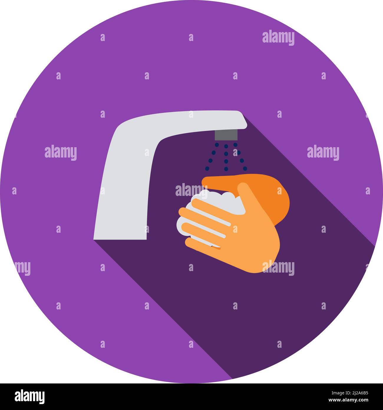 Hand Washing Icon. Flat Circle Stencil Design With Long Shadow. Vector ...