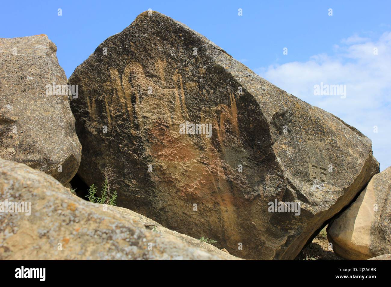 Azerbaijan. 05.15.2017 Ancient stone paintings in the Gobustan region ...