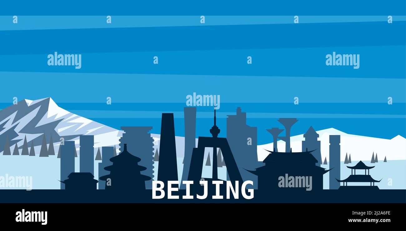 Beijing city skyline, China, silhouette. Winter mountaine landscape ...