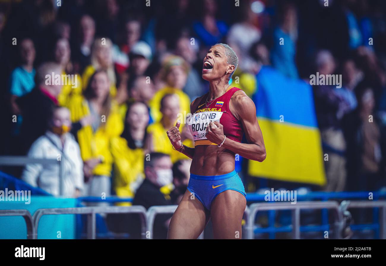 Yulimar Rojas celebrating her victory at the Belgrade Indoor World ...