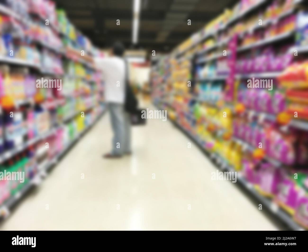 Supermarket blurred background customer with pet food Product shelf ...