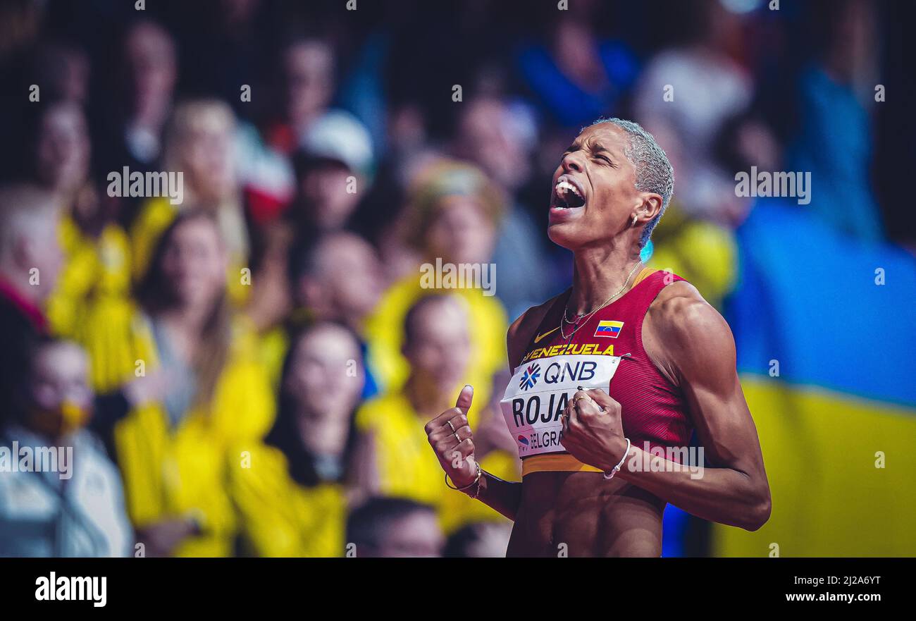 Yulimar Rojas celebrating her victory at the Belgrade Indoor World ...