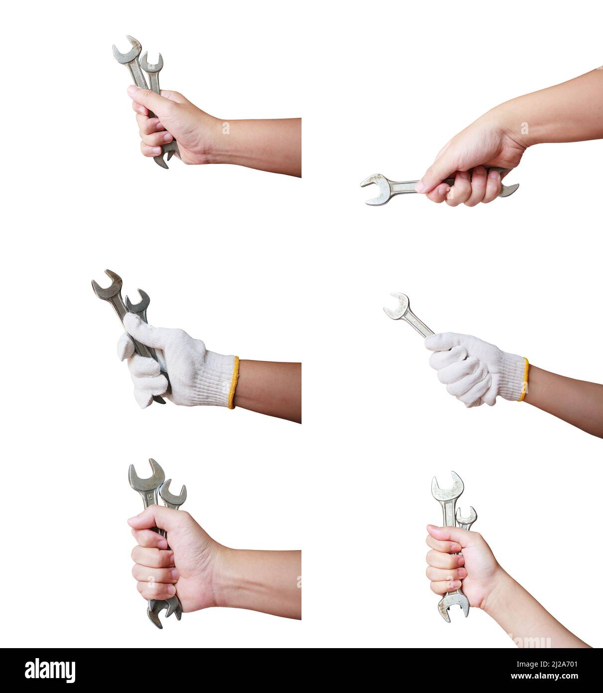 hand holding wrench isolated on white background Stock Photo - Alamy