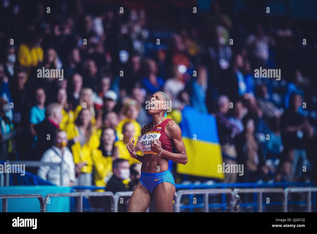 Yulimar Rojas celebrating her victory at the Belgrade Indoor World ...