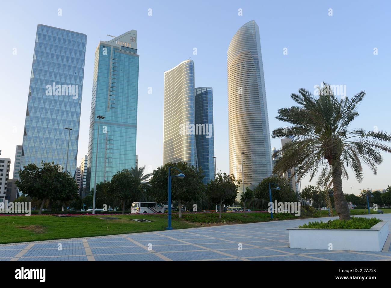 the iconic Landmark tower and the Islamic Bank building in Abu Dhabi ...