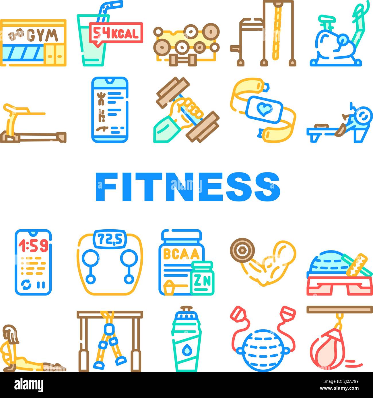 Fitness Gym Sportive Equipment Icons Set Vector Stock Vector Image ...