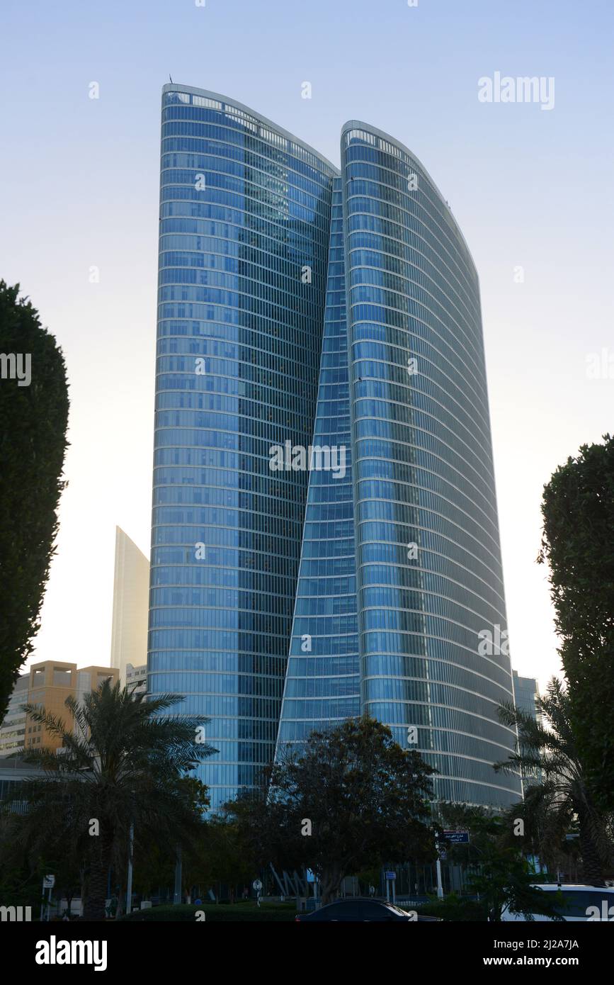 The modern Abu Dhabi Islamic Bank tower in Abu Dhabi, UAE Stock Photo ...