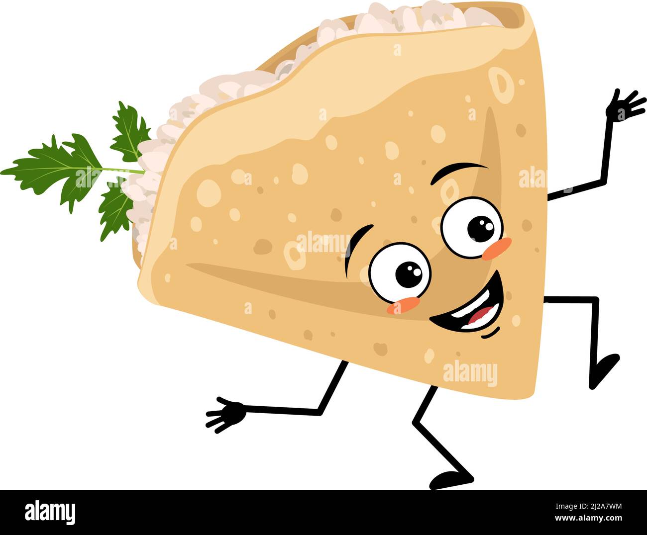 Pancake character with cottage cheese and parsley and joyful emotions ...