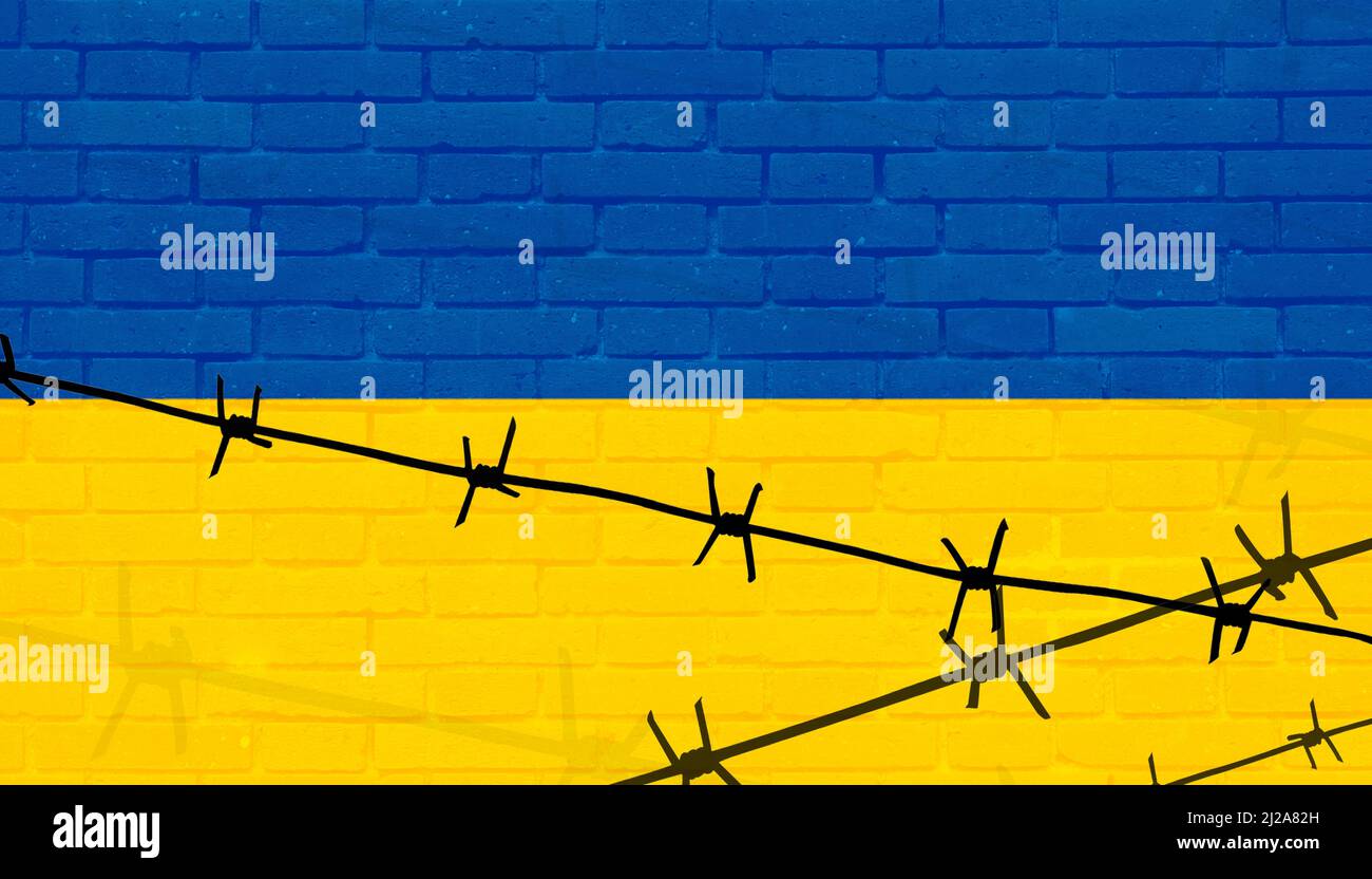 Ukrainian flag on the background of military attributes. Stop war Stock ...