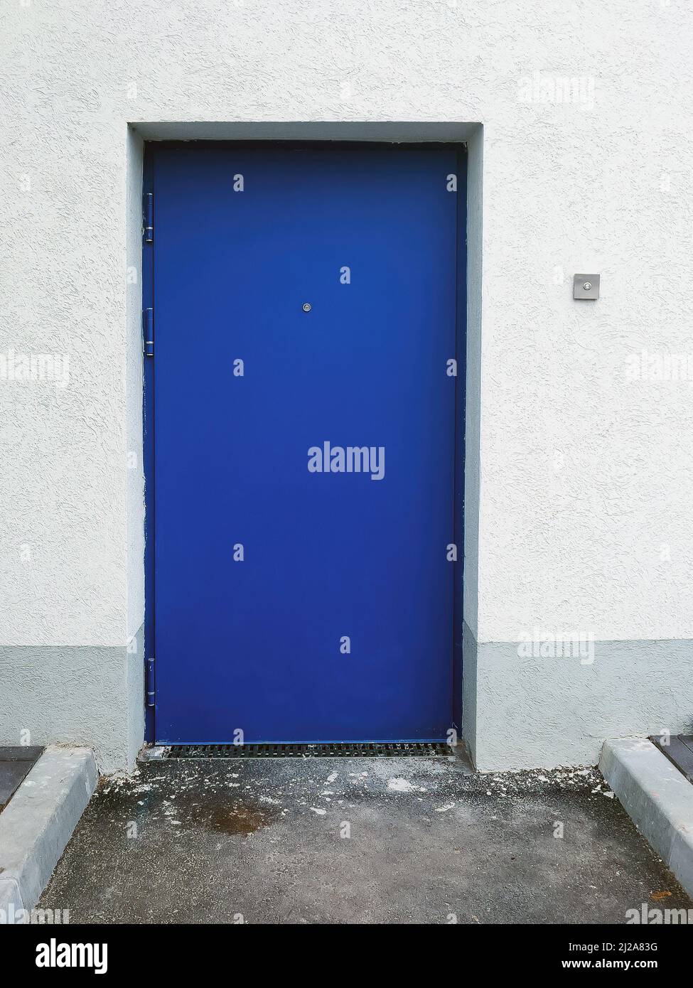 Industrial building backdoor, blue metallic fire exit doorway Stock ...