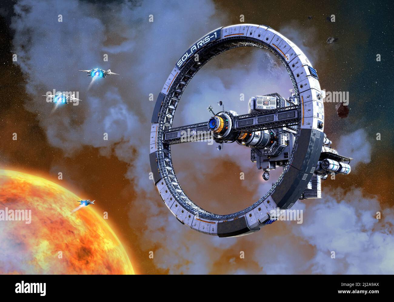 Ring shaped space station 3D illustration Stock Photo - Alamy